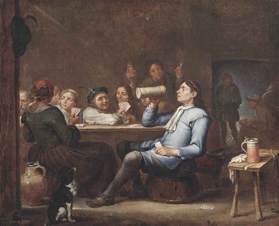 Adriaen Rombouts | Peasants drinking and playing cards in a tavern ...