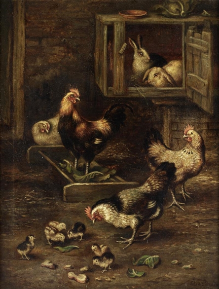 Charles Dudley | 2 Works: Chickens; and chicks in a farmyard | MutualArt