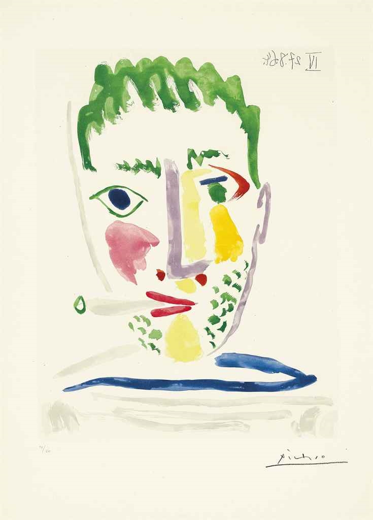 Pablo Picasso | Fumeur au Maillot Rayé Gris et Bleu (1964) | MutualArt