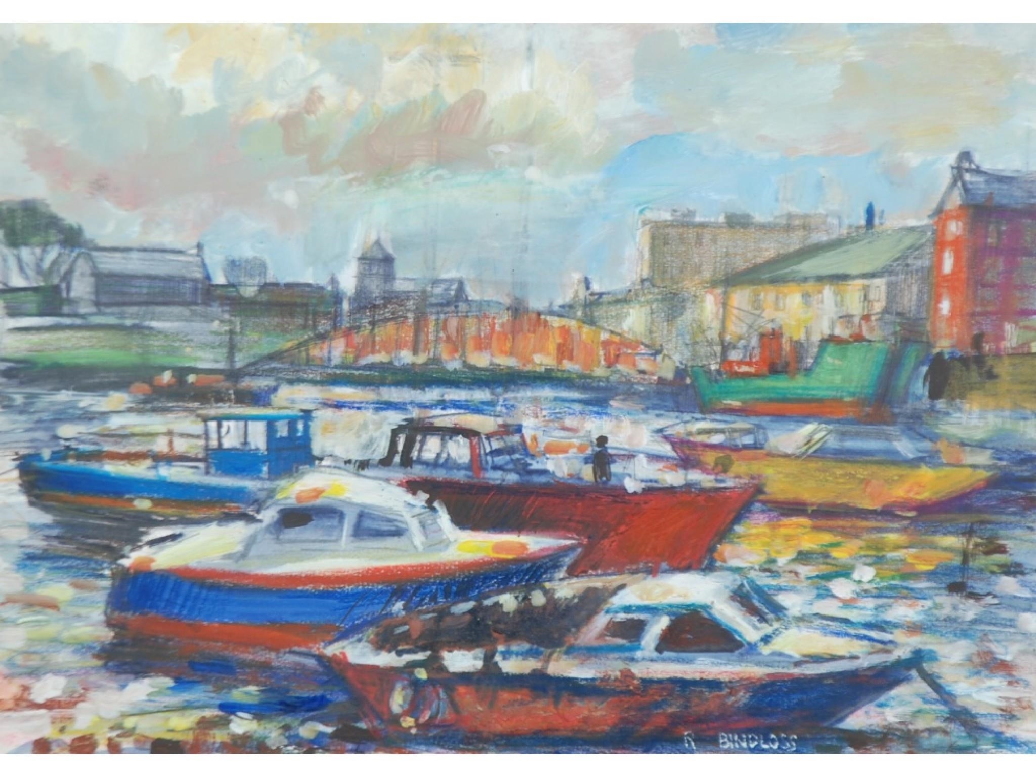 Robert Bindloss | Boats in a harbour | MutualArt