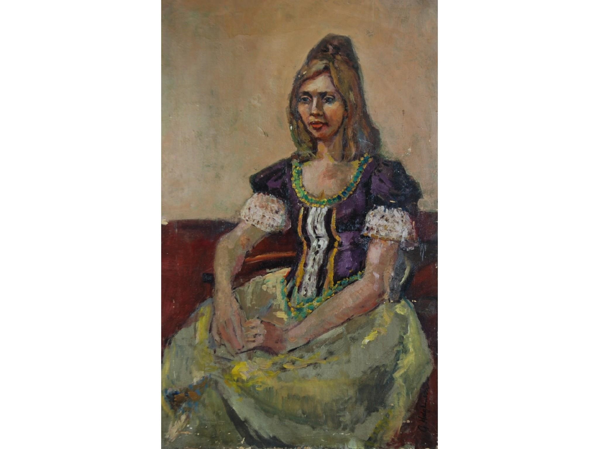 George Hodgkinson | 5 works; Seated figure in Edwardian costume; Female ...