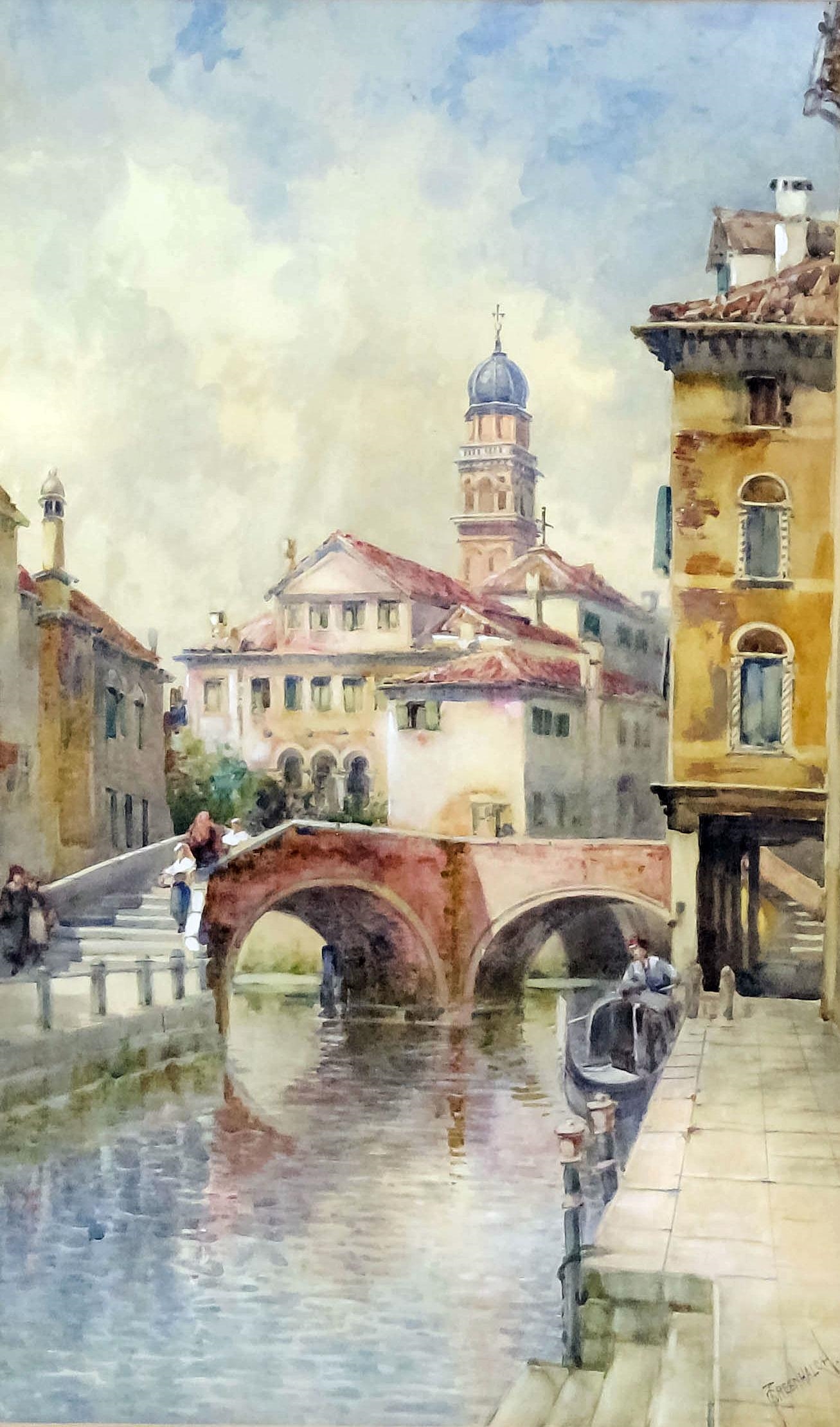 Thomas Greenhalgh | Venetian canal scene with figure in gondola and ...