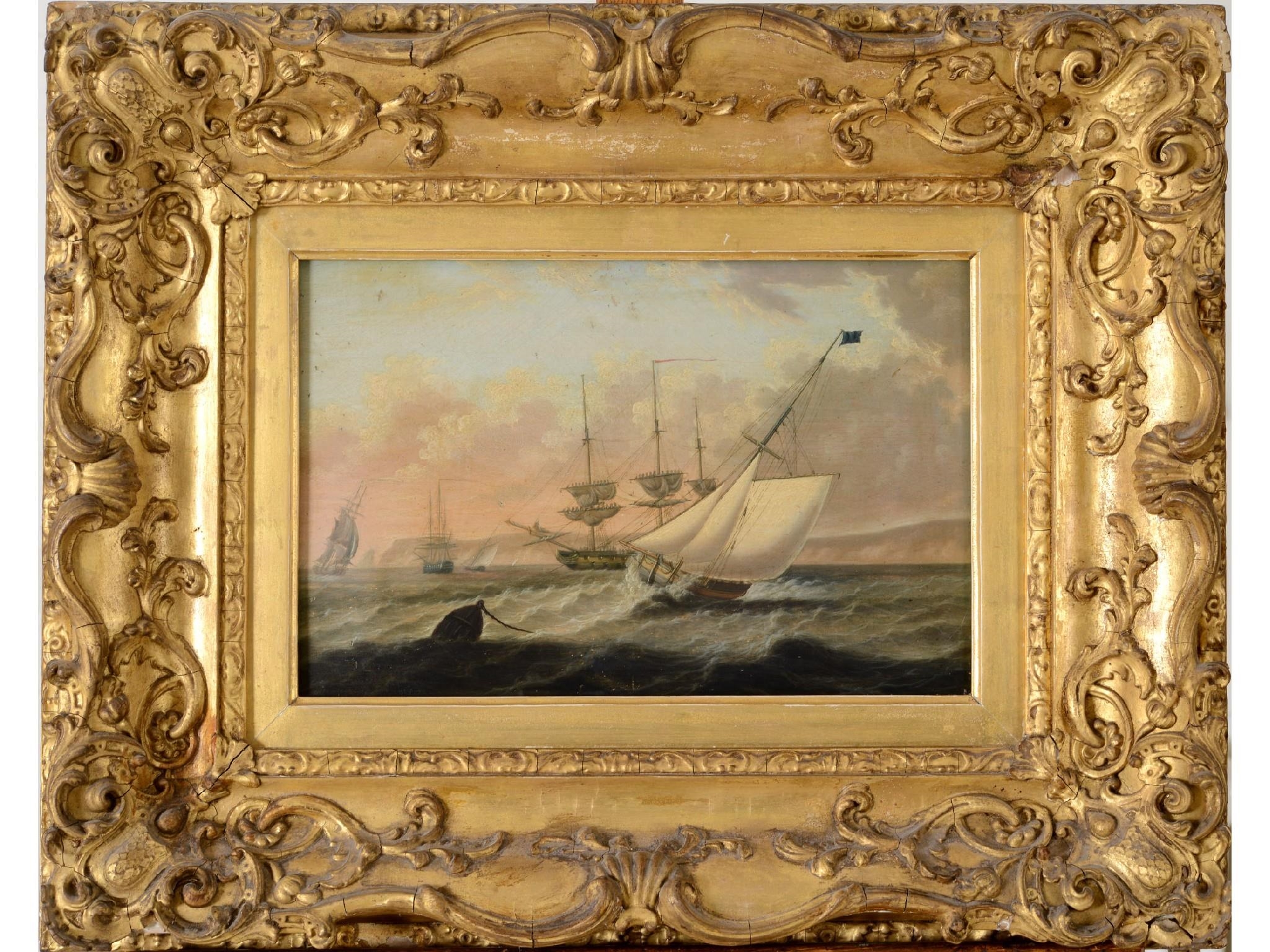 Thomas Whitcombe | FRIGATES OFFSHORE, WITH A CUTTER | MutualArt