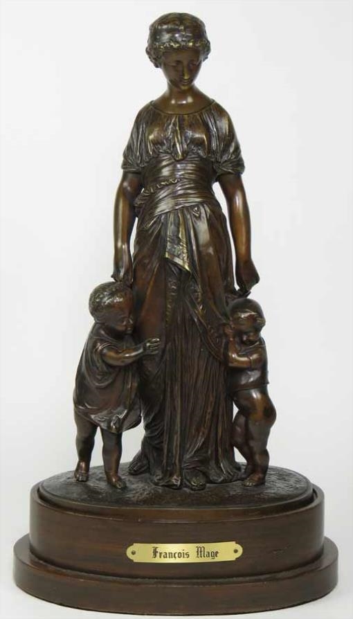 François Mage | classical draped woman with two children | MutualArt