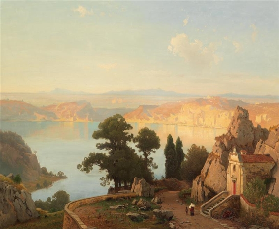 Carl Gustav Rodde | View of the Lago di Nemi near Rome (1883) | MutualArt