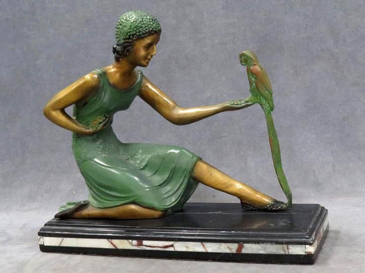 Demétre H. Chiparus | FIGURE OF A WOMAN WITH PARROT ON MARBLE BASE ...