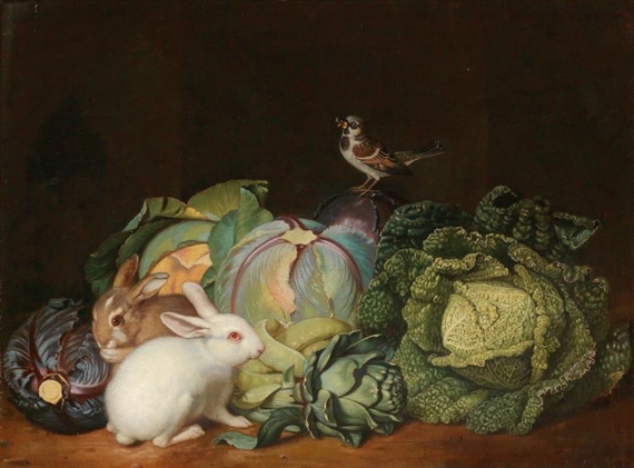 Jacob Samuel Beck | Still life of fruit, with rabbit and sparrow ...