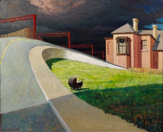 Jeffrey Smart | Approaching Storm by Railway (1955) | MutualArt