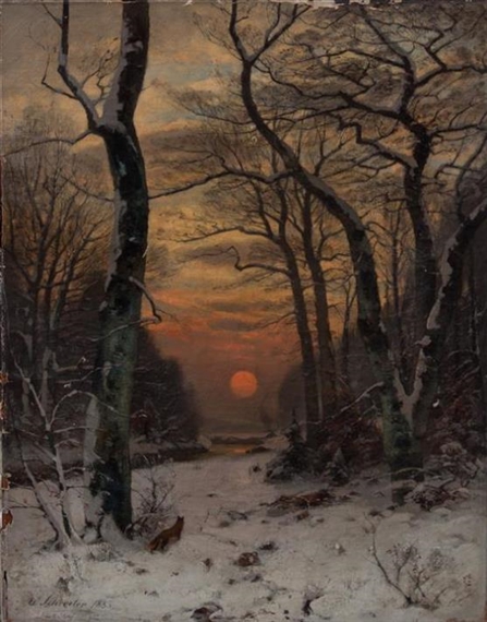 Wilhelm Schröter | Hunters in a Winter Woodland (1893) | MutualArt