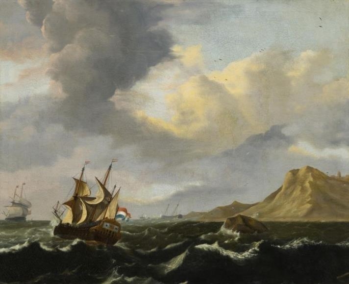Jan Claesz. Rietschoof | Dutch Sailing Ships in Stormy Sea by the Coast ...
