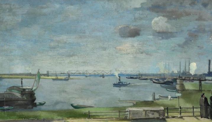 Richard Gessner | The Rhine near Duisburg with the Rail Bridge ...
