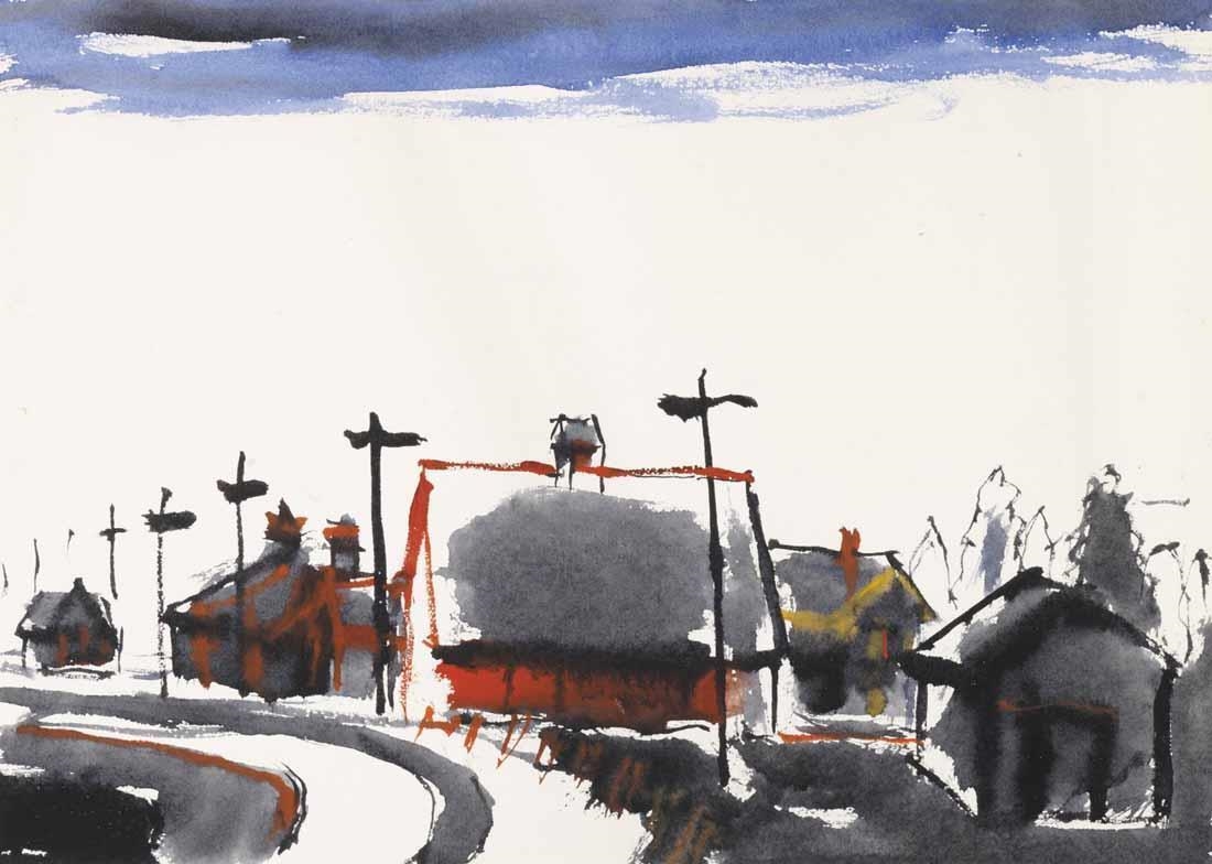 David B. Milne | Elevators, Uxbridge, Ontario (1944) | MutualArt
