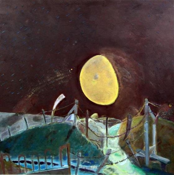 Harold Mockford | Yellow moon over South Downs Way (1999) | MutualArt