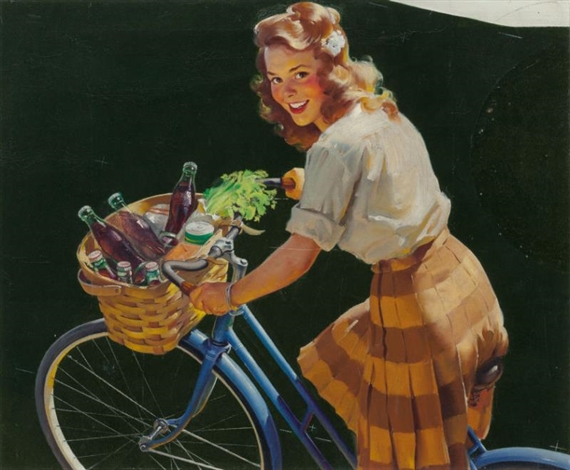 Haddon H. Sundblom | Girl Riding her Bicycle, Coca-Cola Advertisement ...