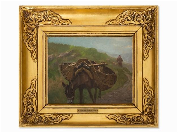 Simon Simonsen | Donkey with Farmer (1869) | MutualArt