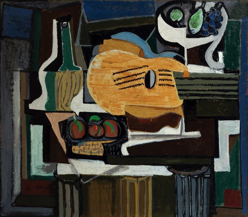 Emil Filla | Still life with bottle of Chianti (1924) | MutualArt