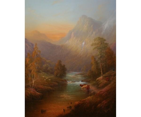 Raymond Gilronan | Highland Landscape with Cattle | MutualArt