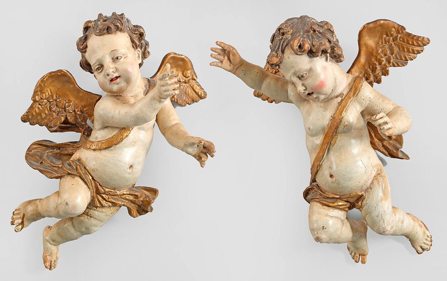 Bavarian School, 18th Century | Two floating Baroque angels as ...