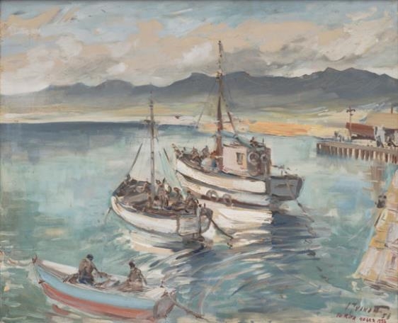 Victor Archipovich Ivanoff | 2 Works: Moored Fishing Boats; Streetscene ...