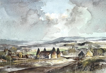 Rowland Hilder | Kentish landscape with farm buildings | MutualArt