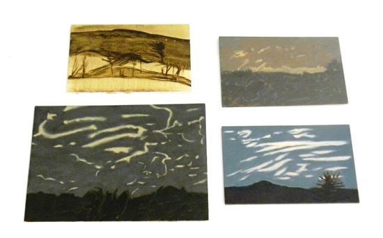 Jonathan Scoville | 2 works: Blue twilight sky with pink ripples and ...