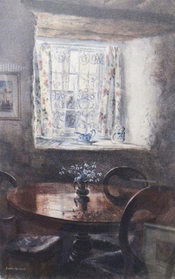 Keith Andrew | interior of cottage with table at window (1986) | MutualArt