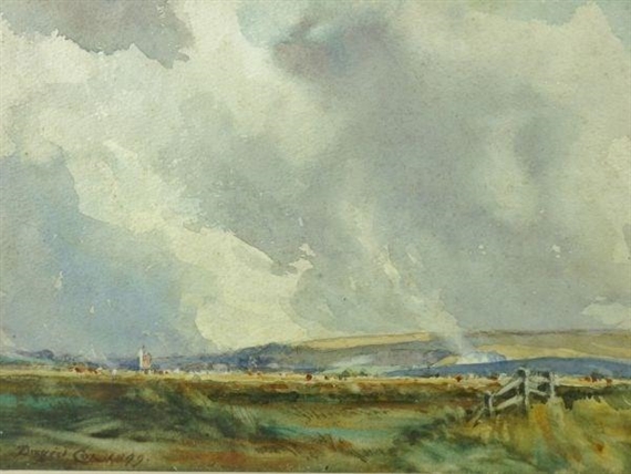 David Cox, Jr. | expansive landscape with distant windmill and hillock ...