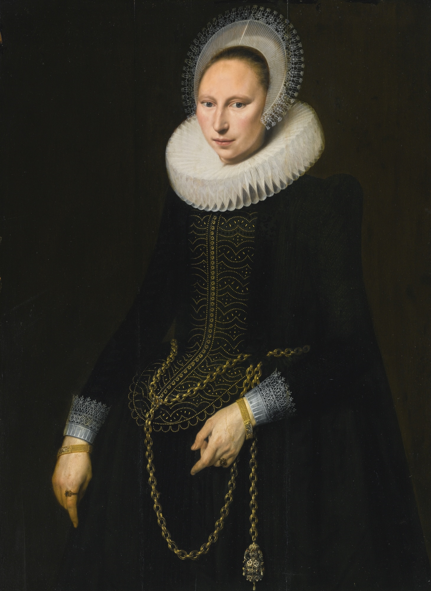 Cornelis van der Voort | Portrait of a lady, three-quarter-length, in a ...