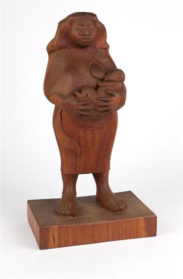 Russell Wray | a carved wood sculpture depicting a standing mother ...