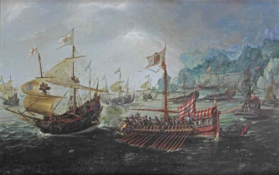 Hendrick Cornelisz Vroom | A battle between Spanish galleons and ...