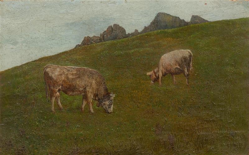 Gottardo Segantini | Two cows in a meadow | MutualArt