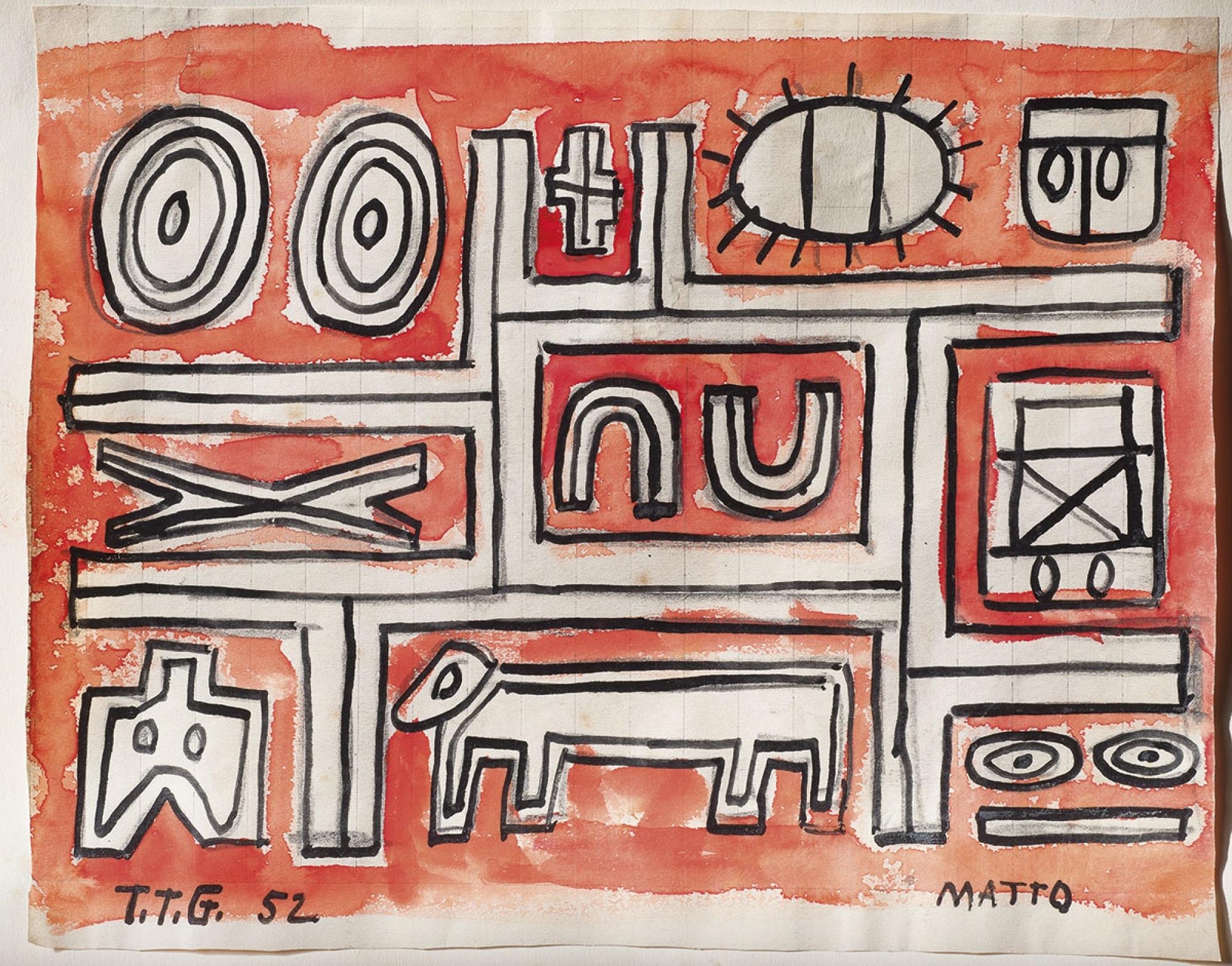 Francisco Matto | Constructivo con fondo rojo (1952) | MutualArt