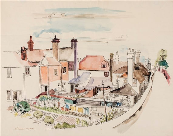 Peter Samuelson | View overlooking the gardens and rear of a row of ...