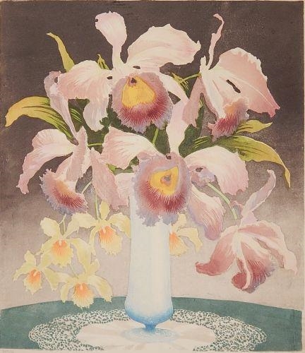 Victor Archipovich Ivanoff | Pink Flowers in a Footed Vase (1930 ...