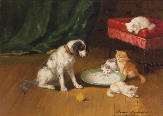 Arthur Alfred Brunel de Neuville | Dog and Kittens | MutualArt