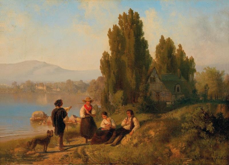 Carl Schlesinger | Scene with Shepherd by a Lake (1853) | MutualArt