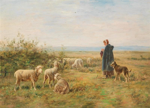 Albert Charpin | Shepherdess in the Meadow | MutualArt