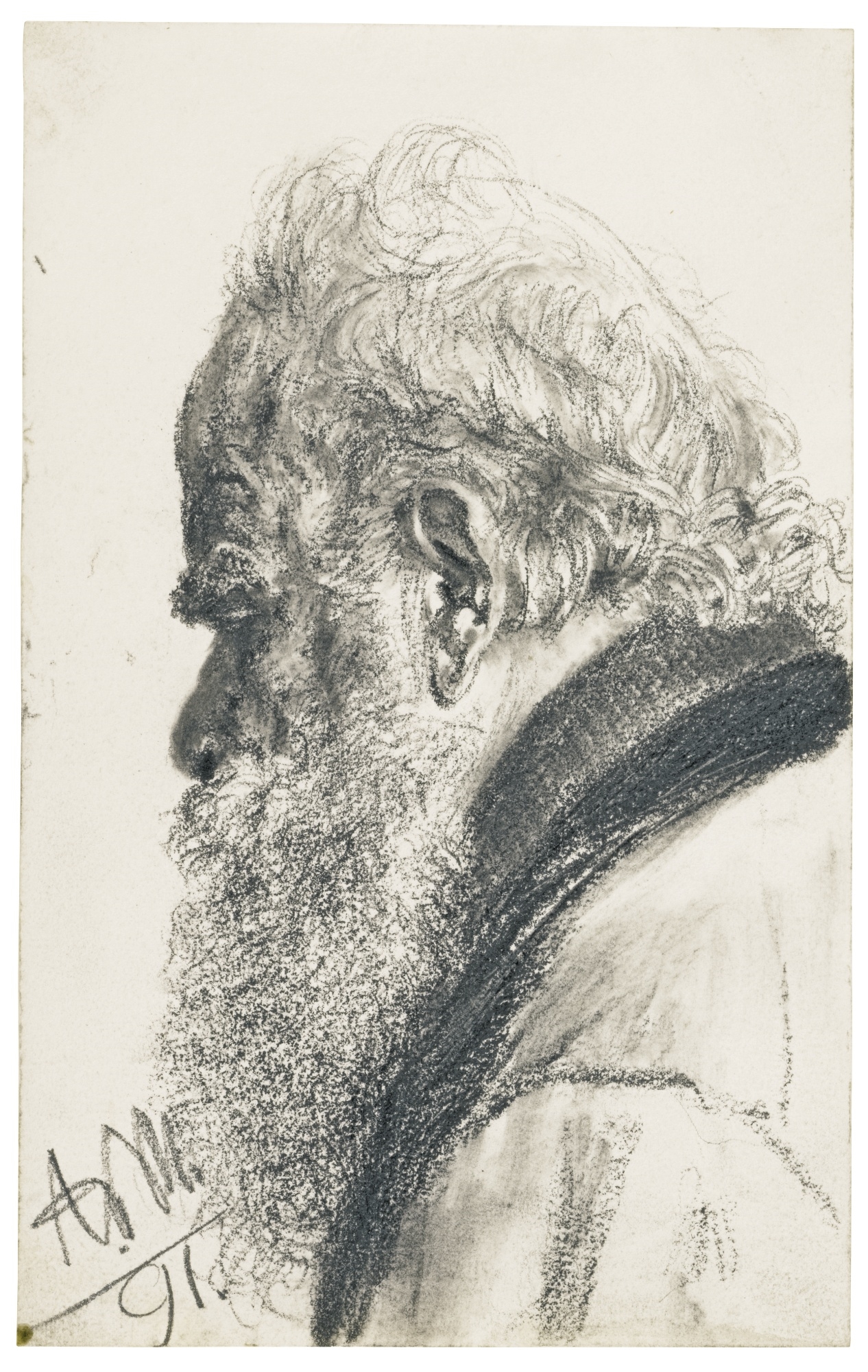 Adolph von Menzel | BEARDED MAN IN PROFILE | MutualArt