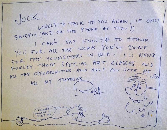 Rolf Harris | Illustrated letter to Jock Campbell | MutualArt