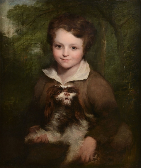 Richard Rothwell | Portrait of a young boy holding a dog | MutualArt