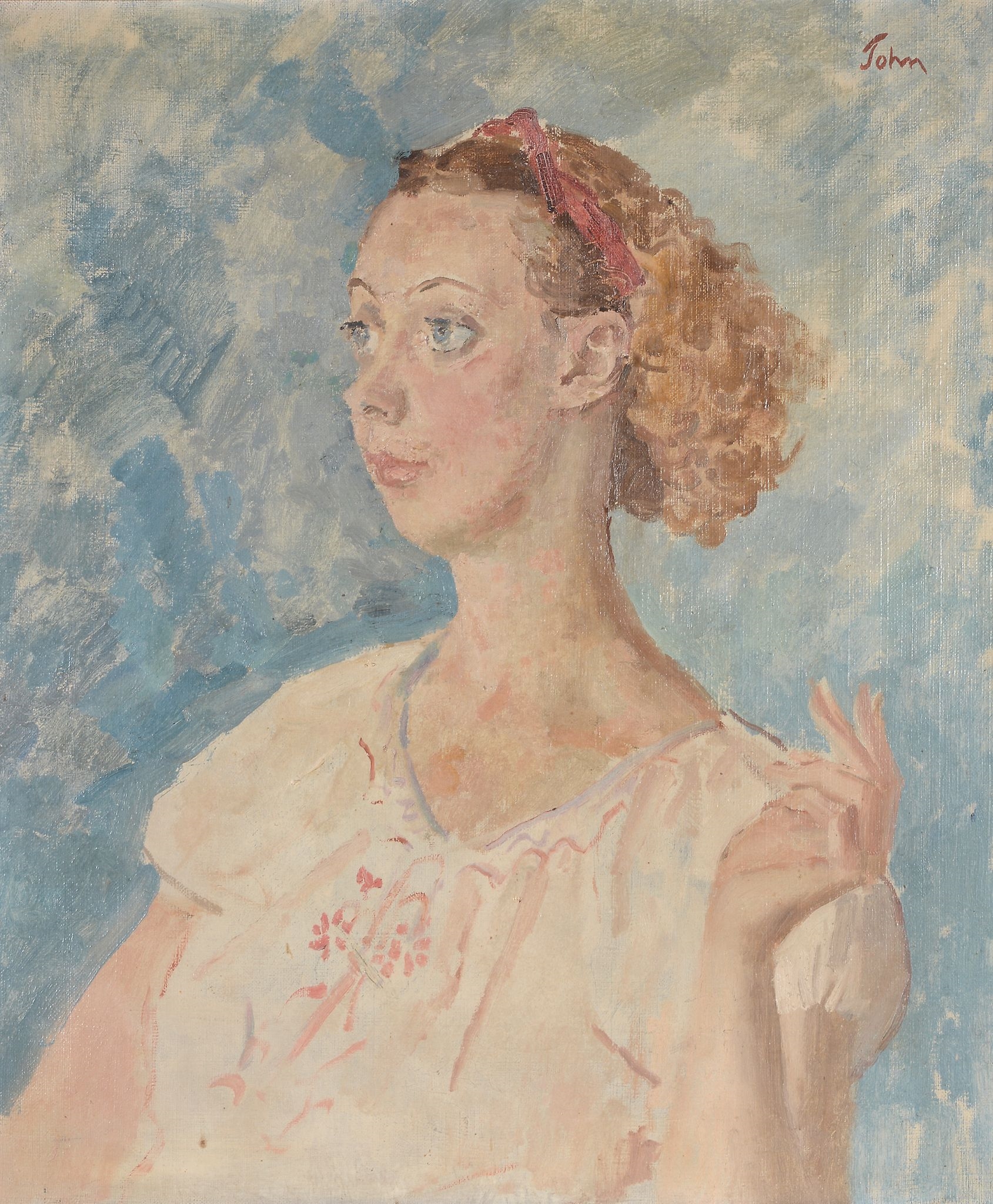 Augustus Edwin John | Portrait of a lady, half-length, looking to her ...