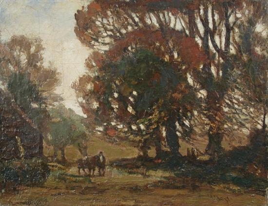 Herbert Royle | A Horseman with a heavy horse returning home at sunset ...