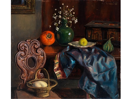 Max Rimbock | STILLLEBEN MIT KNALLERBSEN UND KÜRBIS (1943) | MutualArt