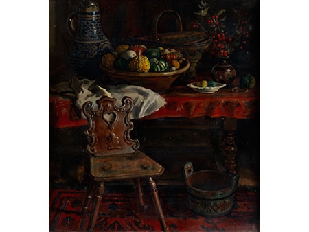 Max Rimbock | BÄUERLICHES INTERIEUR MIT GEDECKTEM TISCH (1944) | MutualArt