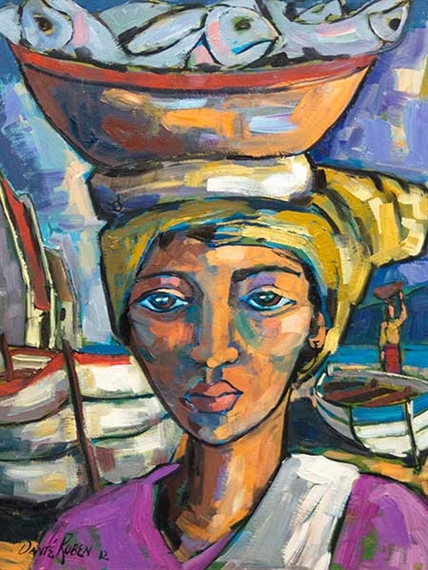 Dante Ruben | Cape Malay Girl Carrying Fish | MutualArt