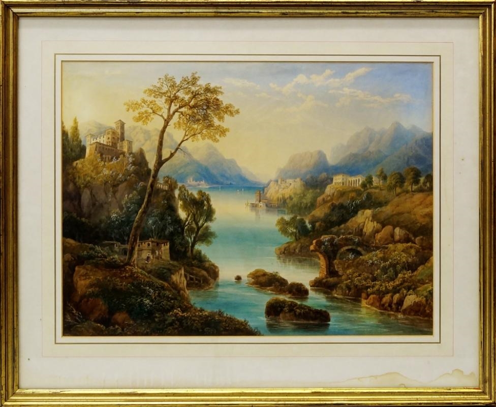 William Crouch | 2 Works: Italianate lake scene; a hill top village ...