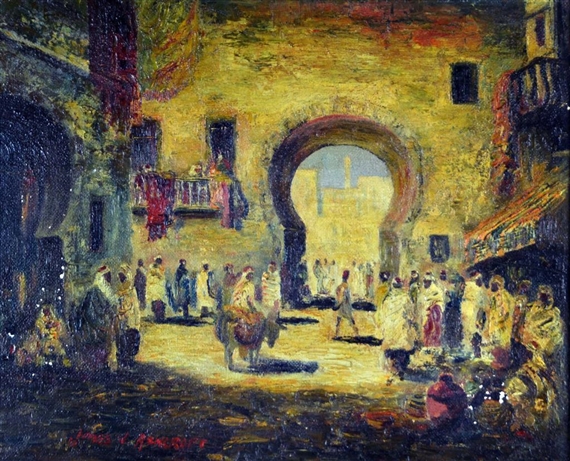 James Ashcroft | a mid Eastern street scene with figures and animals ...