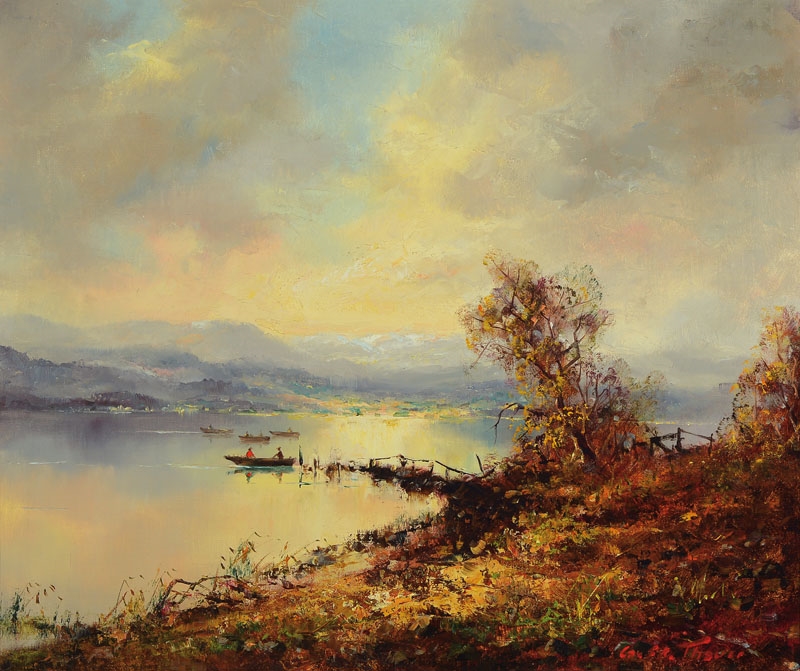 Friedrich Karl Thauer | seascape, people in the boat in the foreground ...