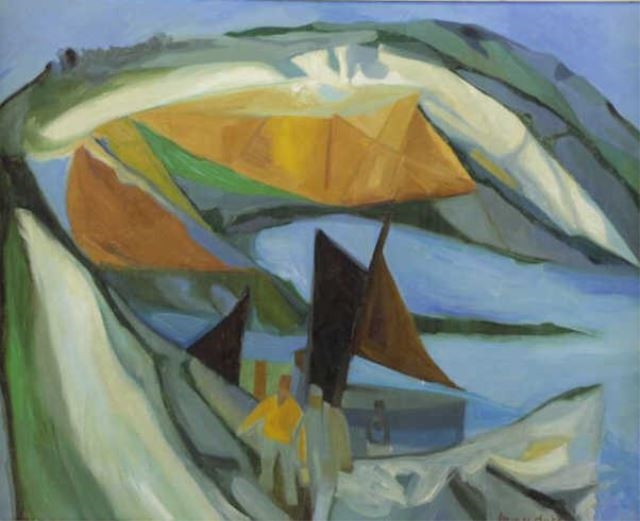 Jacques Dutil | Coastal Landscape with Figures and Bo (1961) | MutualArt