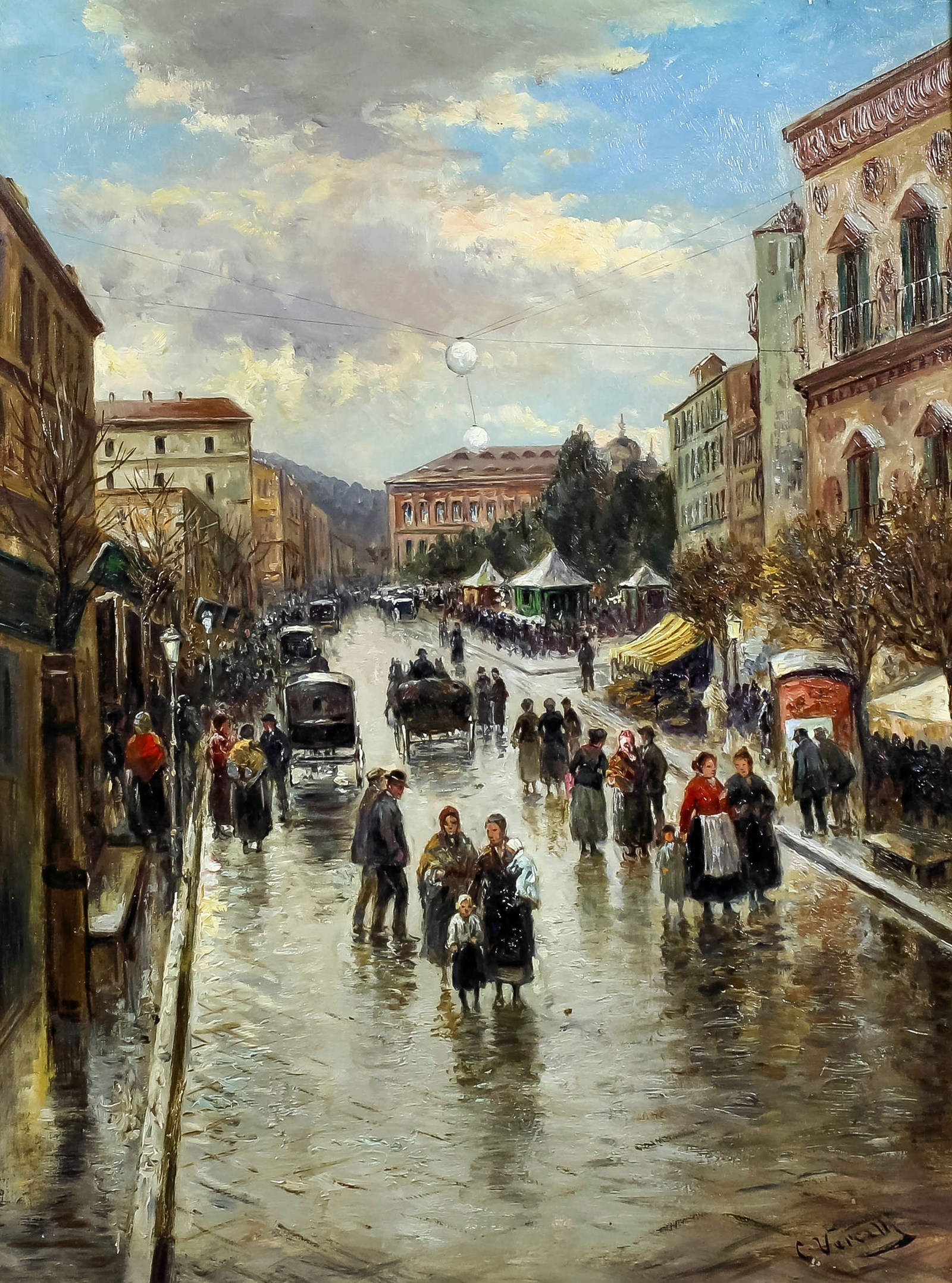 Giulio Romano Vercelli | Busy street scene in Italy | MutualArt
